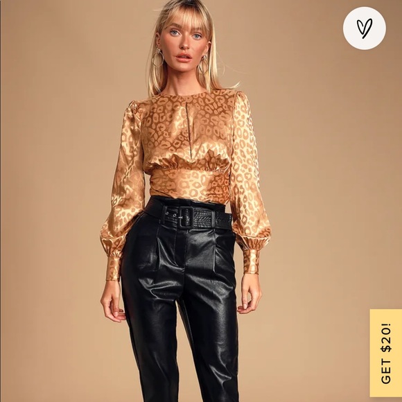 J.O.A. | Tops | Humble Bran Tan Satin Leopard Print Tie Back Crop Top | Poshmark